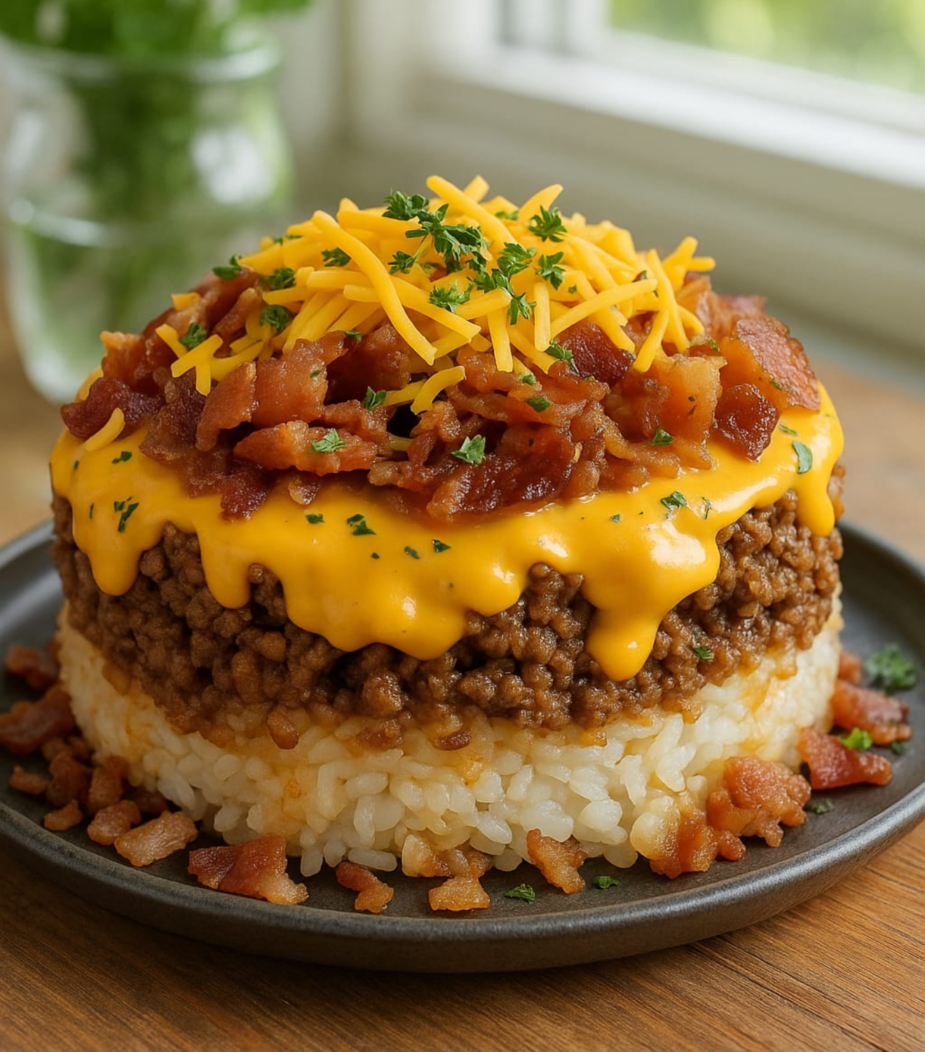 Bacon Cheeseburger Rice Stack - DEESVIRAL