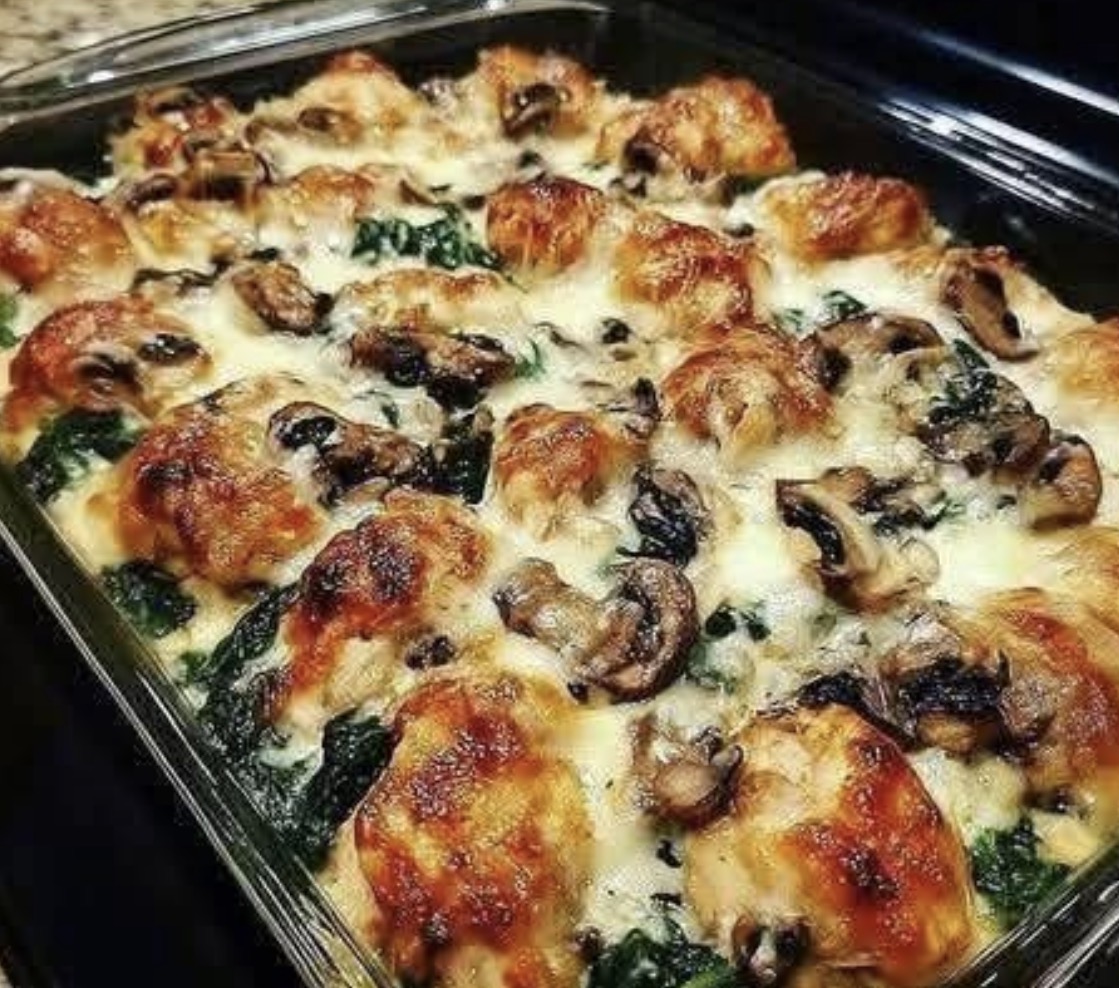 Chicken Spinach and Mushroom Low Carb Oven Dish - DEESVIRAL
