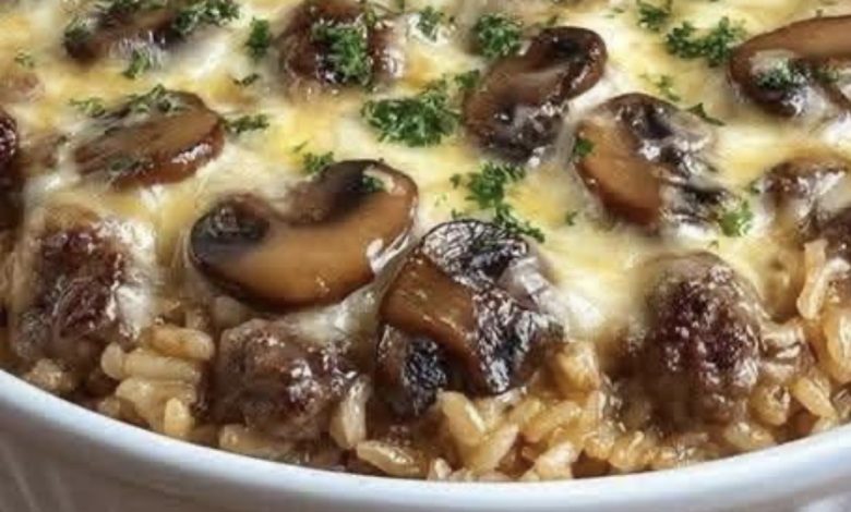 Creamy Beef Mushroom Rice Bake - DEESVIRAL