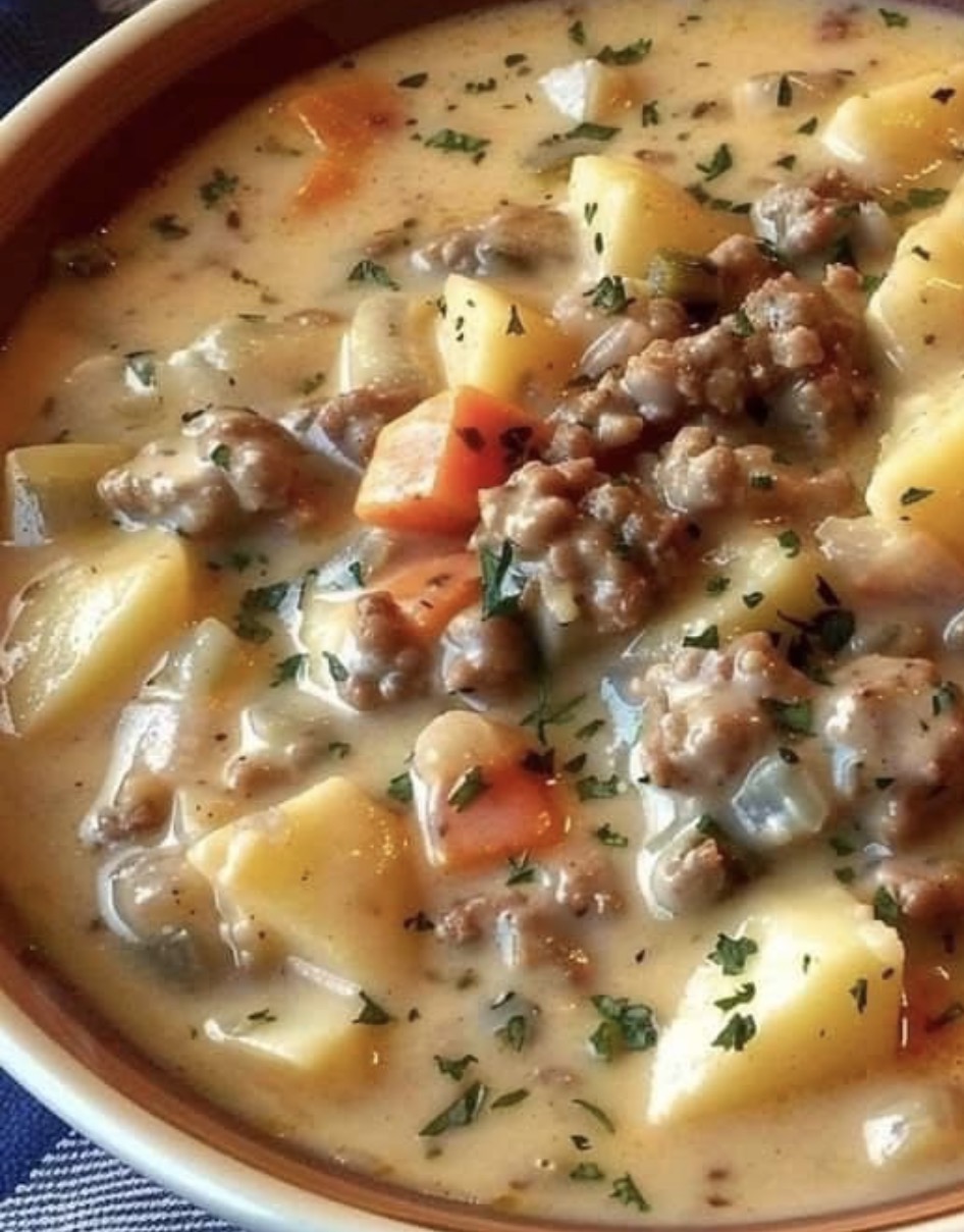 Creamy Potato Hamburger Soup - DEESVIRAL